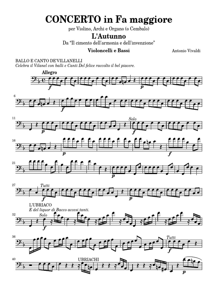 Vivaldi, Antonio - Autumn - Cello & Bass | PDF | Concerto | Musical ...