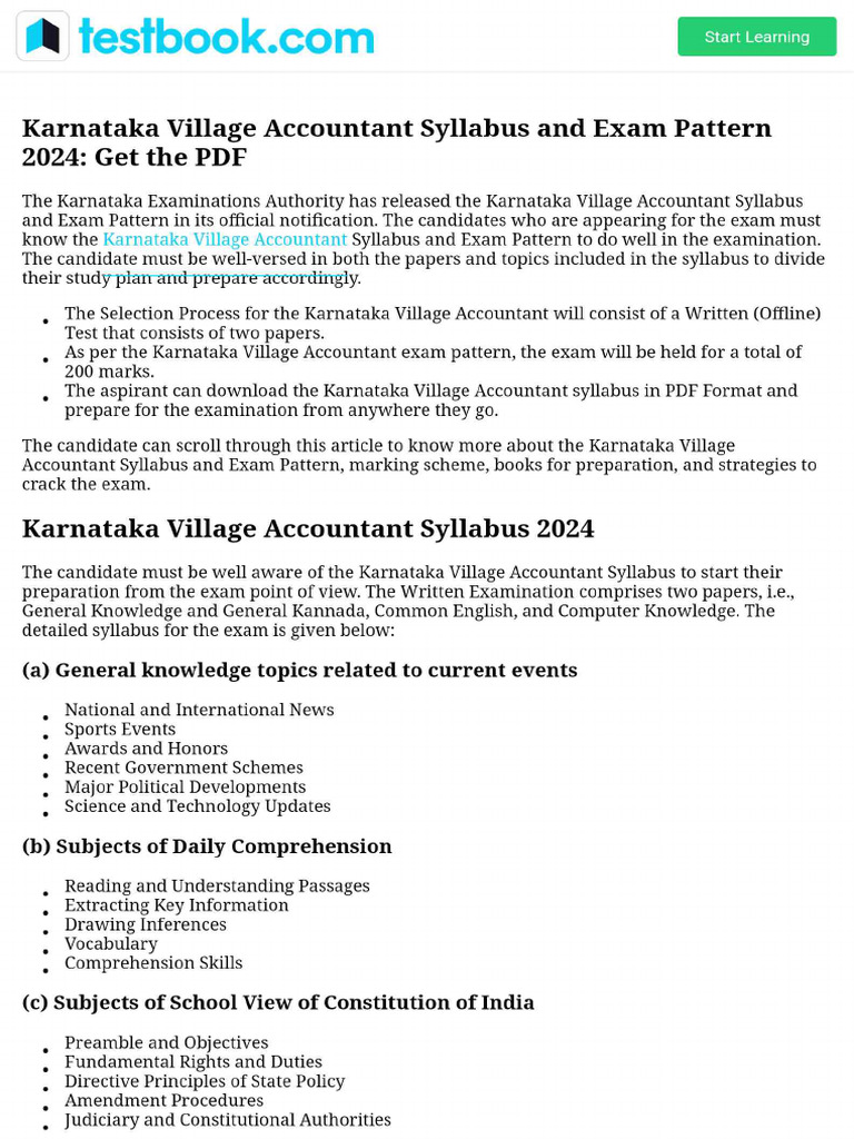 Karnataka Village Accountant Syllabus and Exam Pattern 2024 - Get The ...
