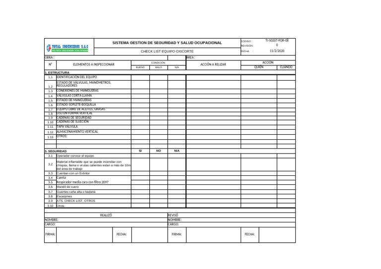 Ti-Sgsst-For-08 Check List Equipo Oxicorte | PDF Ti-Sgsst-For-08 Check List Equipo Oxicorte | PDF