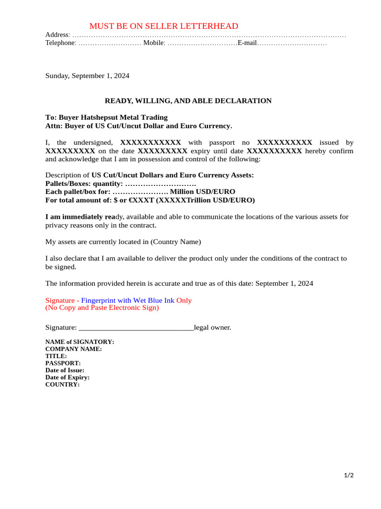 Ready, Willing, and Able Declaration | PDF