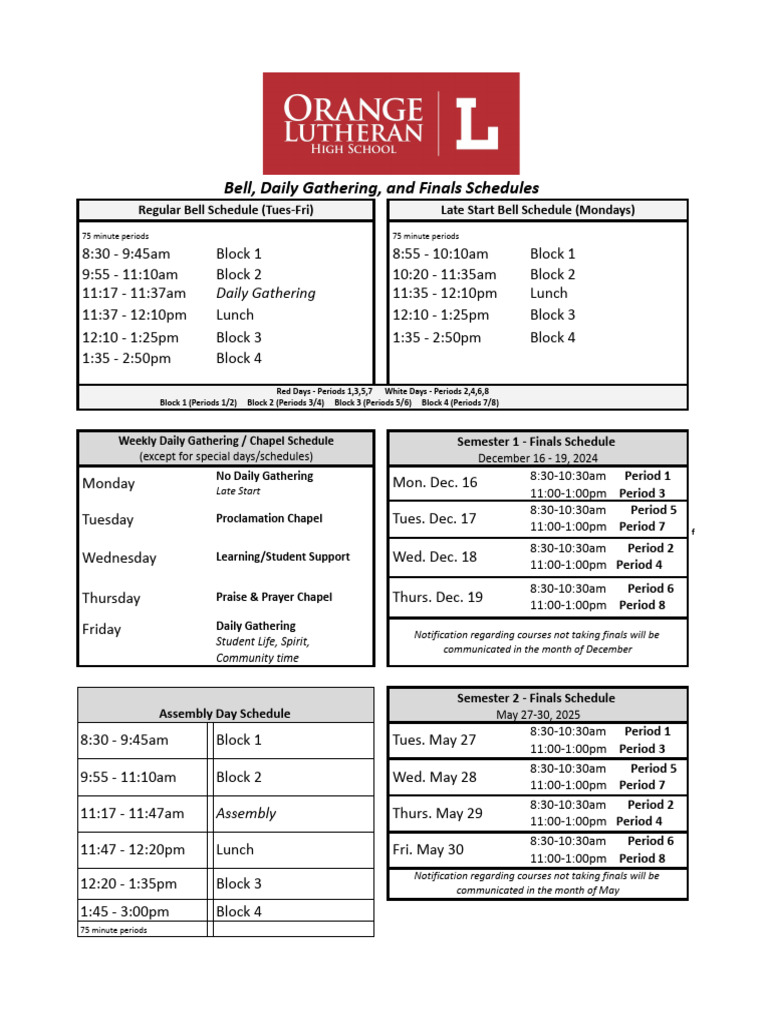 2024-2025 Bell Schedule & Daily Gathering Schedule | PDF 2024-2025 Bell Schedule & Daily Gathering Schedule | PDF