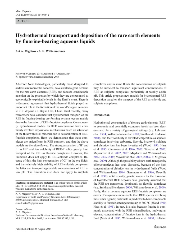 Transport and Deposition of REE | PDF