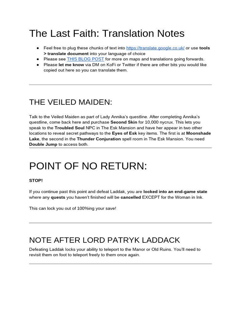 The Last Faith - Translation Notes | PDF