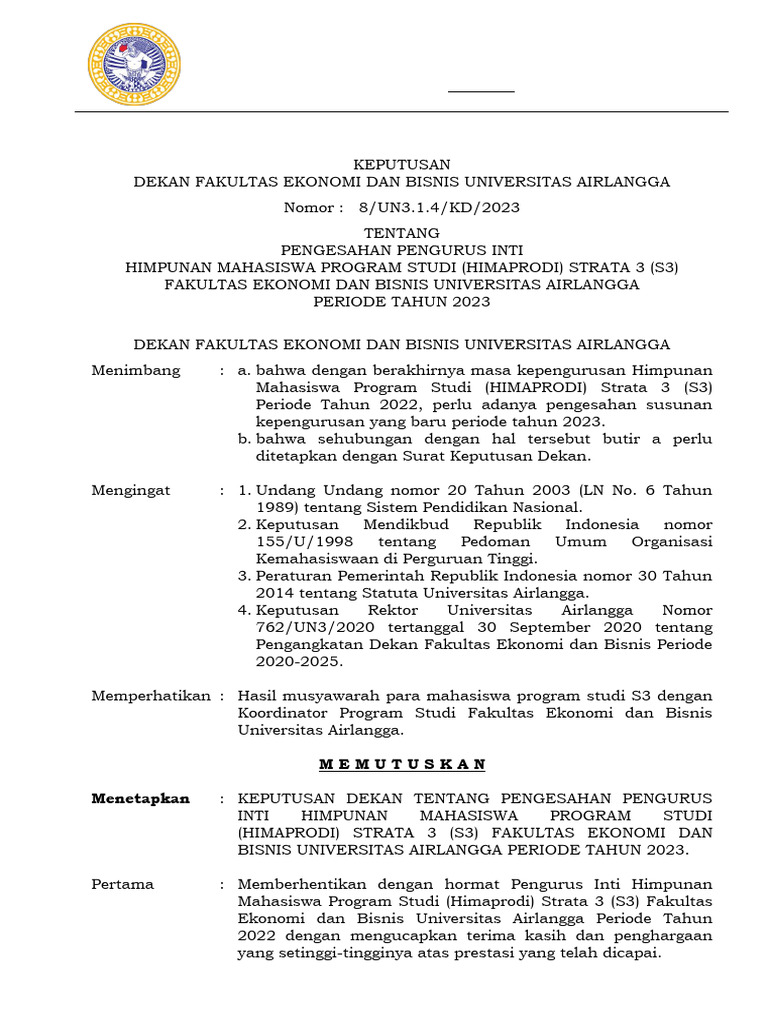 5 8 SK Dekan - Pengurus Inti Himaprodi s3 2023 | PDF