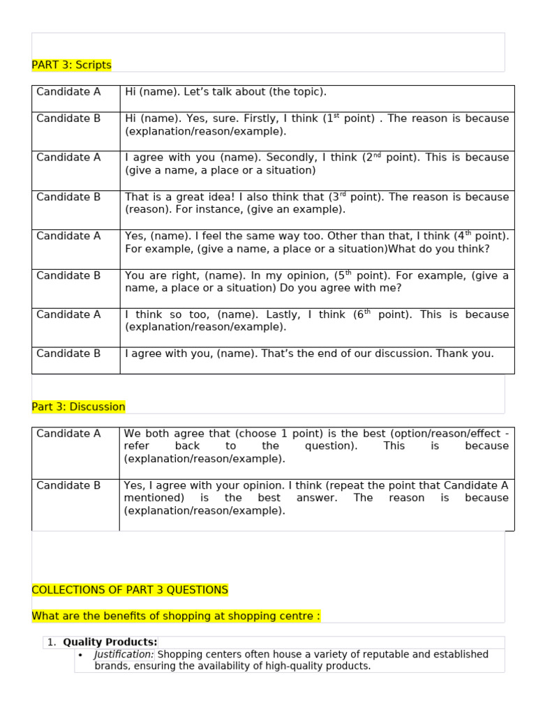 Speaking Script For Lower Proficiency Students | PDF