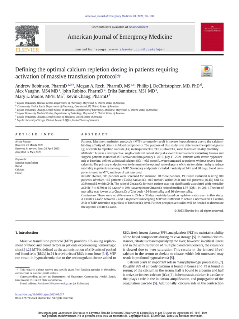 Defining The Optimal Calcium Repletion Dosing in Patients Requiring | PDF