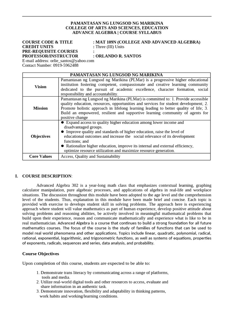 Mat 102 - College and Advance Algebra | PDF | Mathematics | Function ...