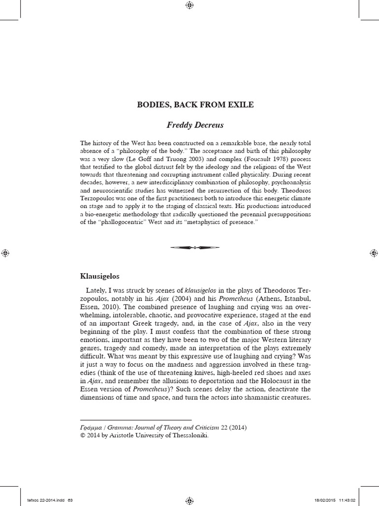 Bodies, Back Form Exile - Freddy Decreus | PDF
