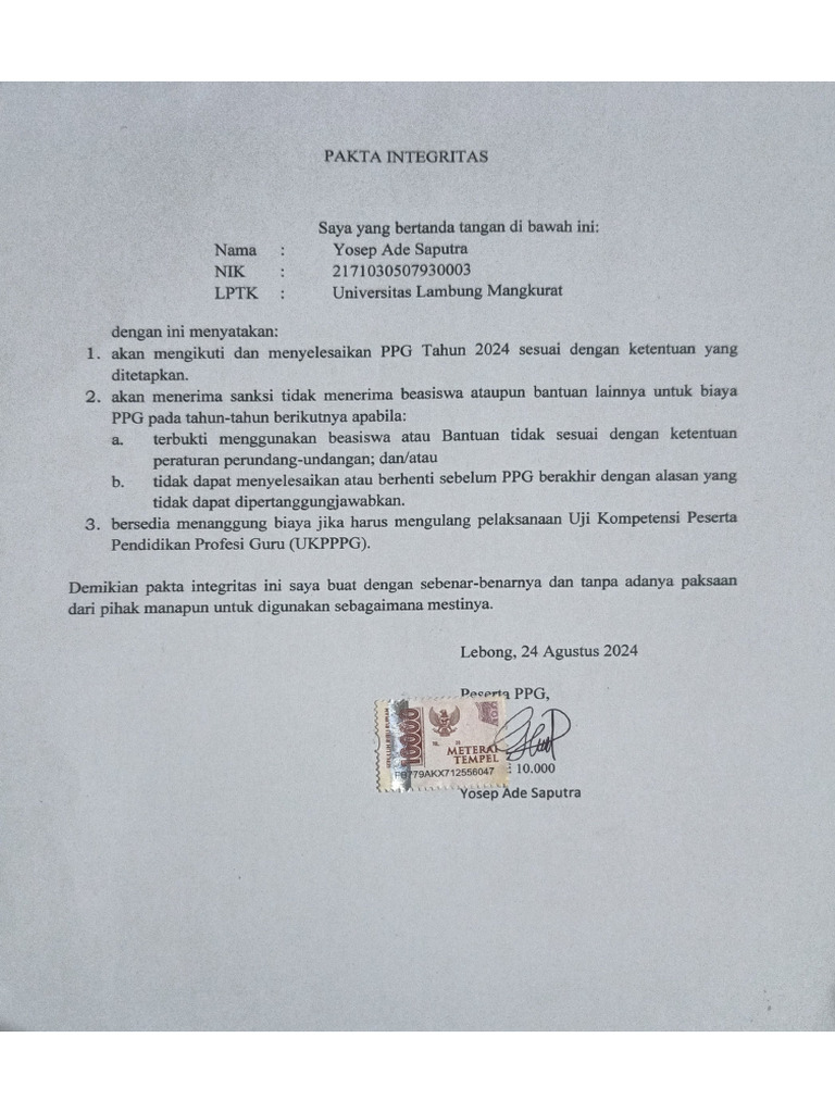 Contoh Pakta Integritas | PDF