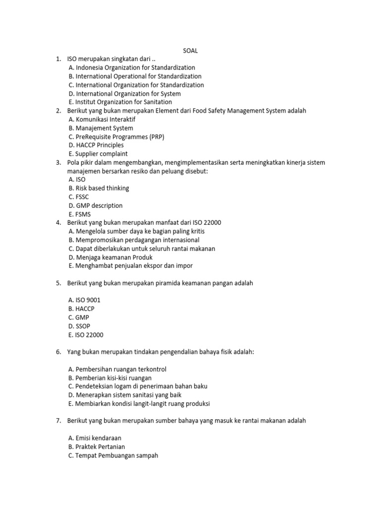 lATIHAN soALL Haccp | PDF