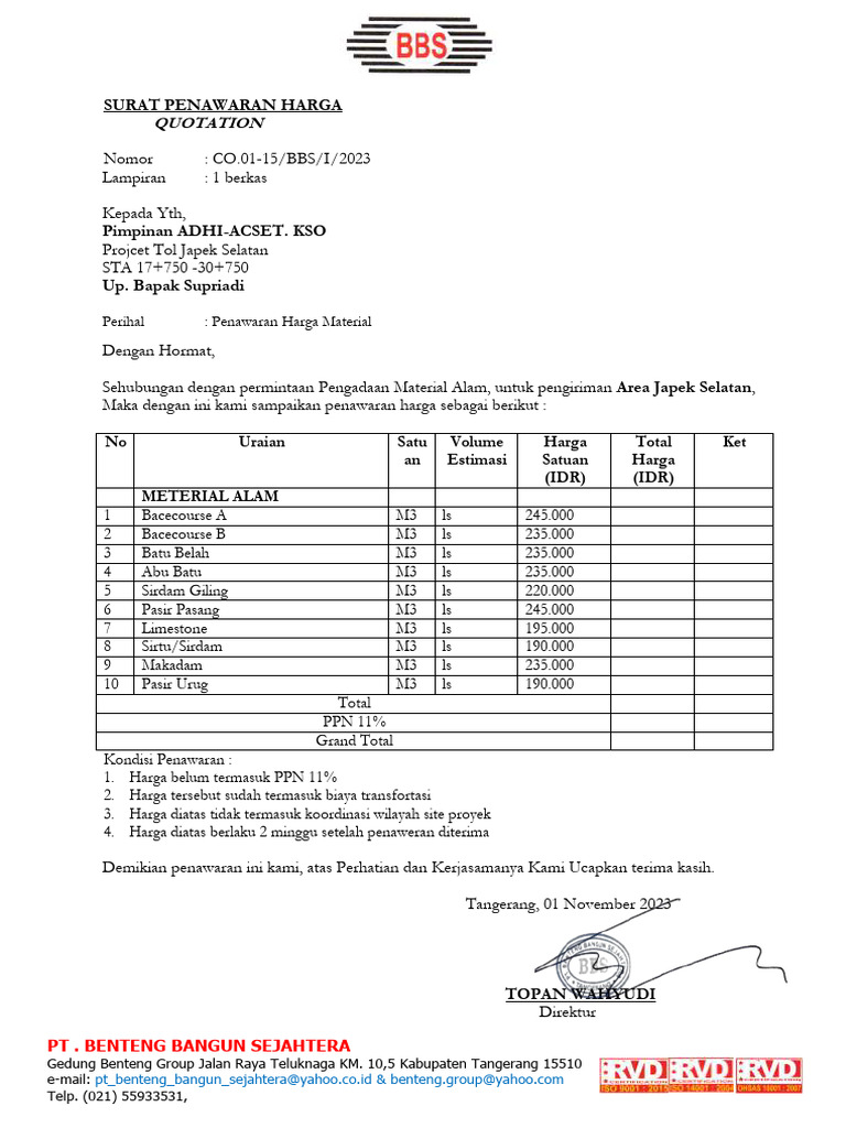 Penawaran Adhi-Acset - Kso | PDF