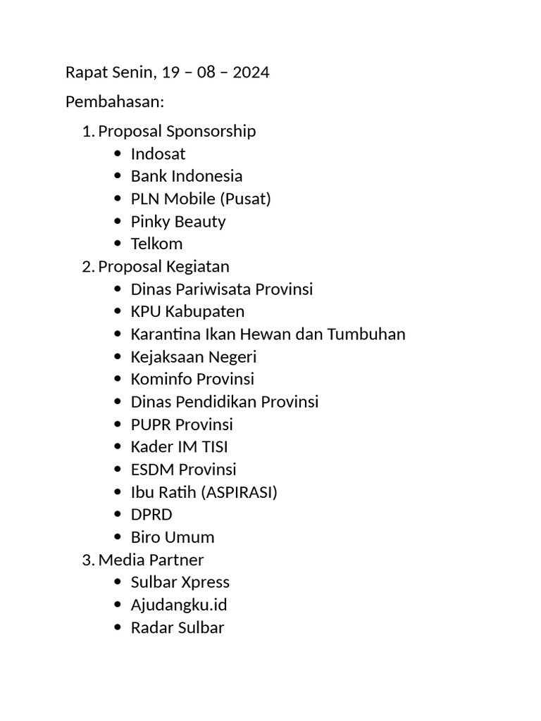 Rapat Senin 19 Agustus 2024 | PDF
