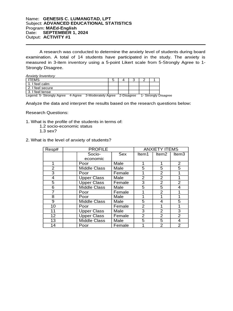 Lumangtad, Genesis C. - Maed-English - Advanced Educational Statistics Activity 1 | PDF