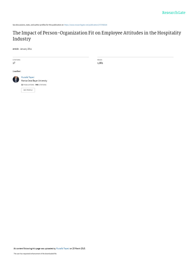The Impact of Person-Organization Fit On Employee Attitudes | PDF