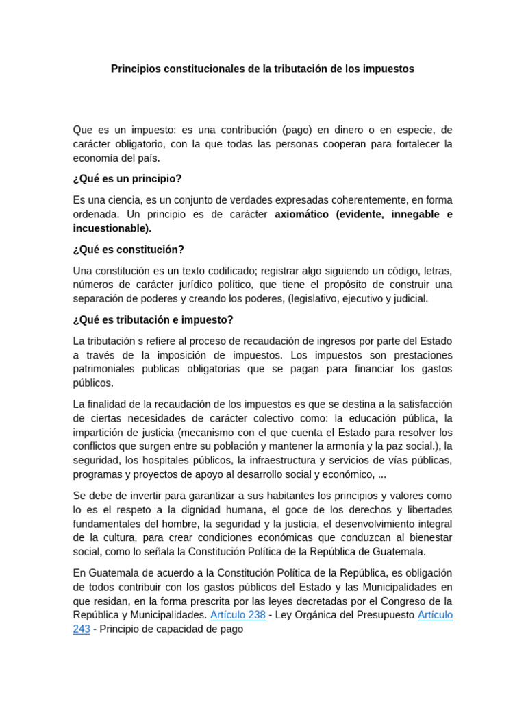 Principios Constitucionales de La Tributación de Los Impuestos. - Seño ...