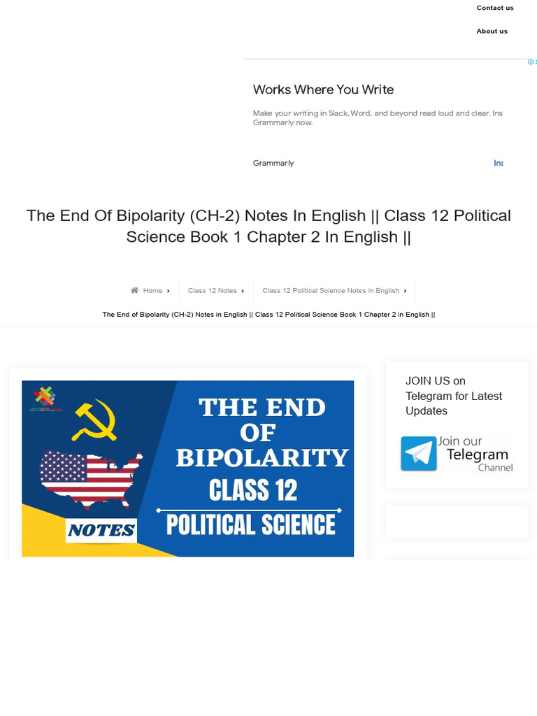 The End of Bipolarity (CH-2) Notes in English - Class 12 Political ...