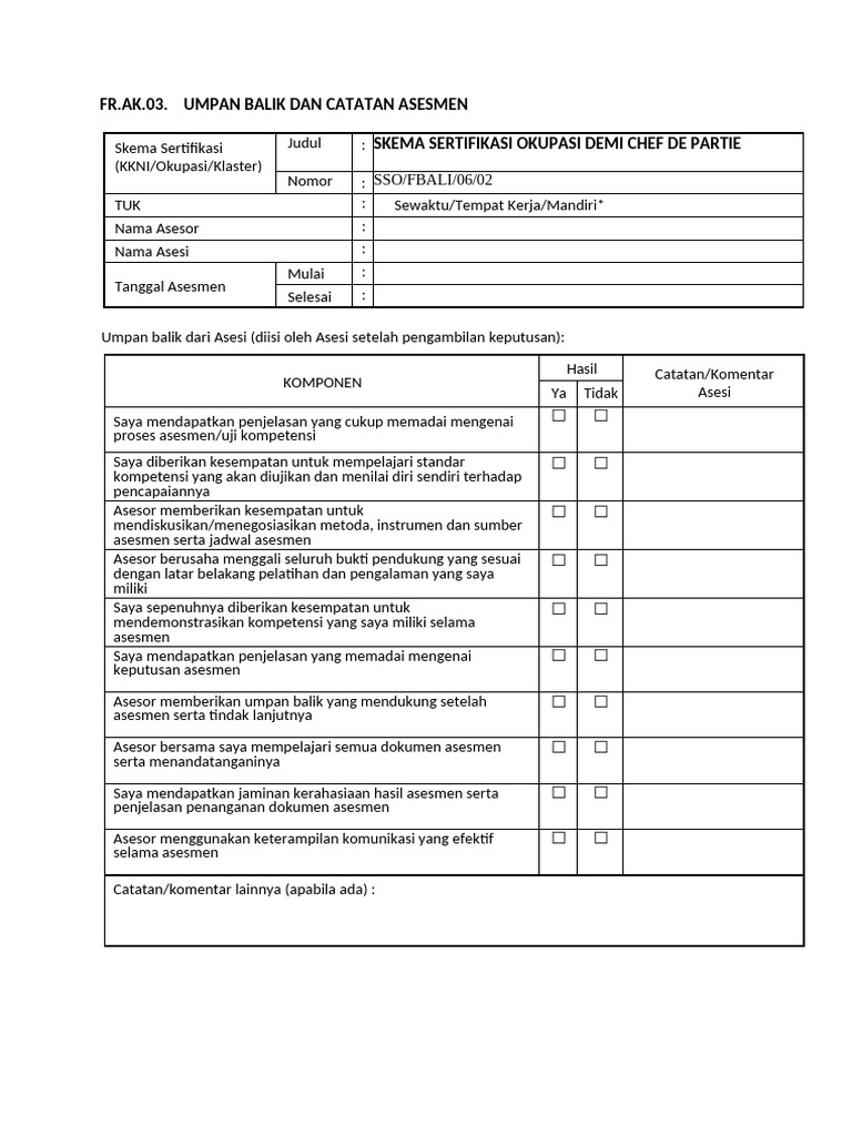 FR - AK.03. Umpan Balik Dan Catatan Asesmen | PDF
