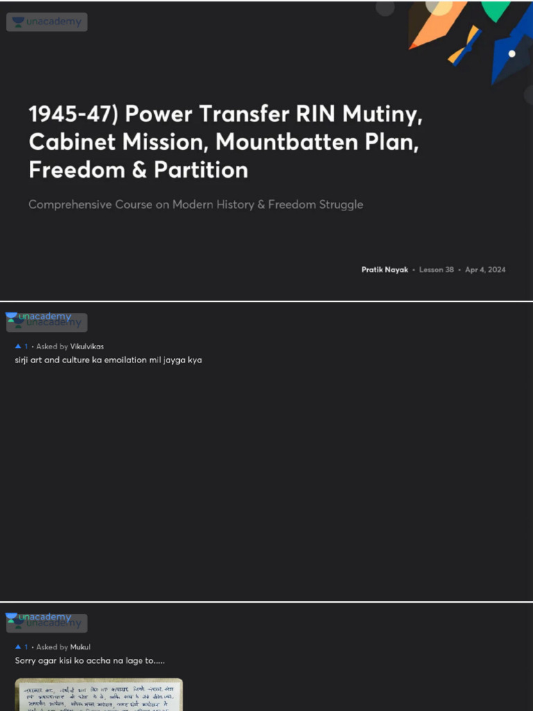 Power Transfer RIN Mutiny Cabinet Mission Mountbatten Plan Freedom ...