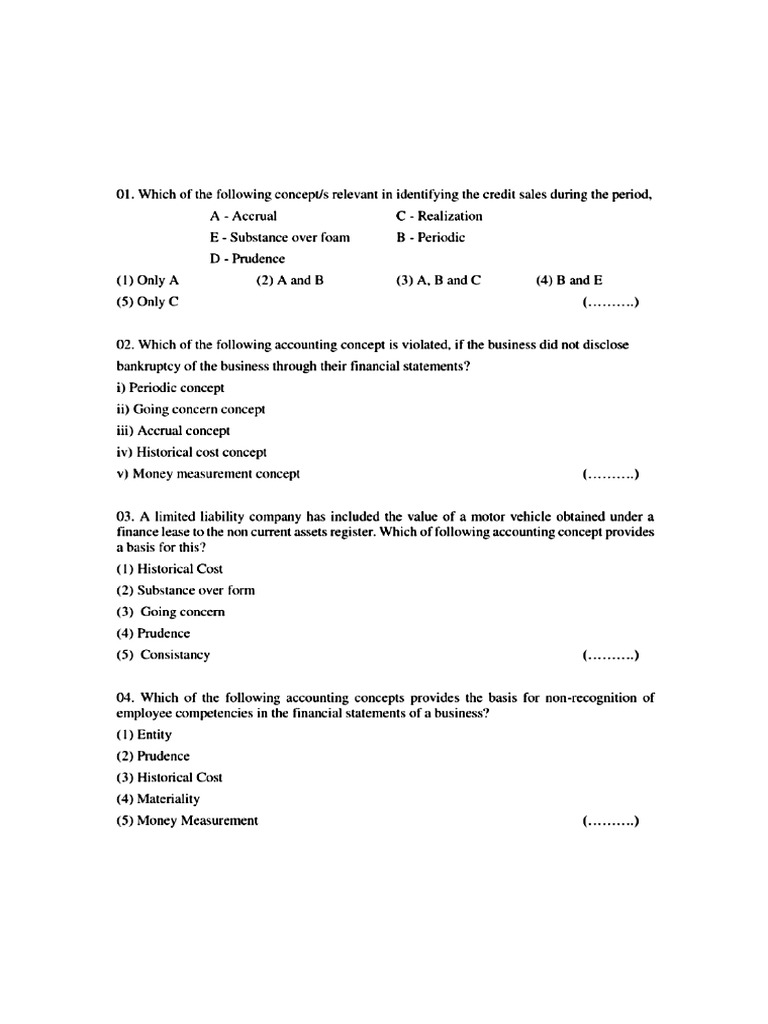 Accounting Concepts Chapter 5 Past Paper | PDF