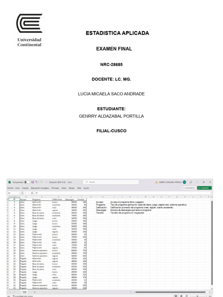 Examen Final-Estadistica Aplicada (NRC-28685) | PDF