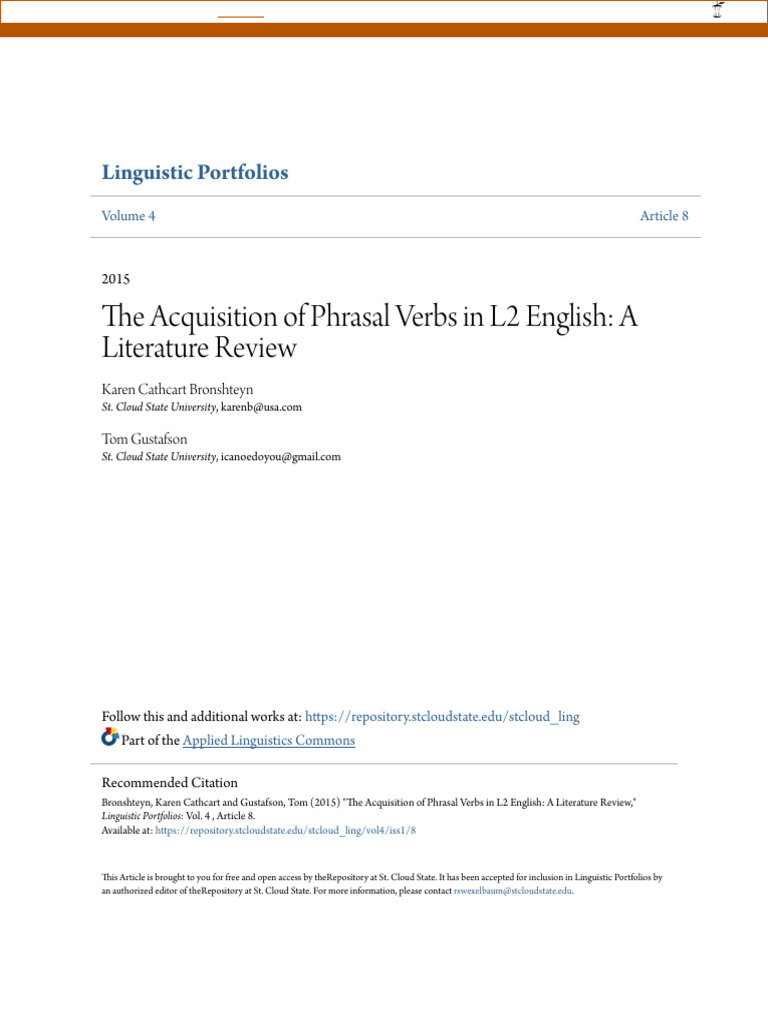 The Acquisition of Phrasal Verbs in L2 English: A Literature Review | PDF