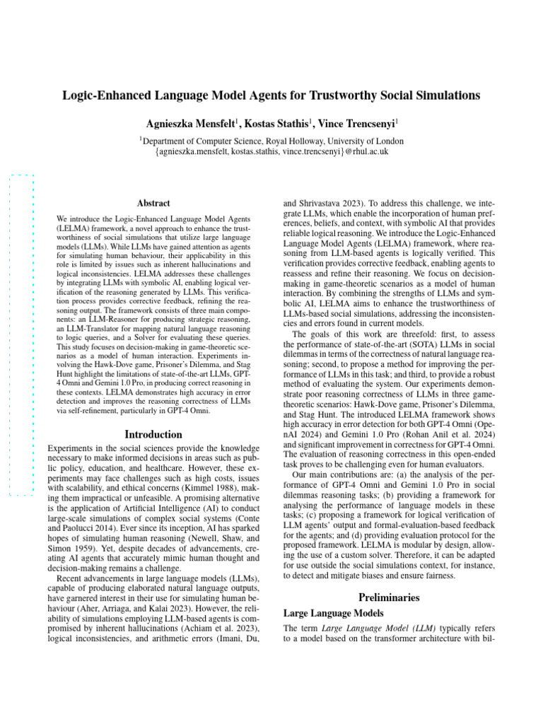Logic-Enhanced Language Model Agents For Trustworthy Social Simulations | PDF | Artificial ...