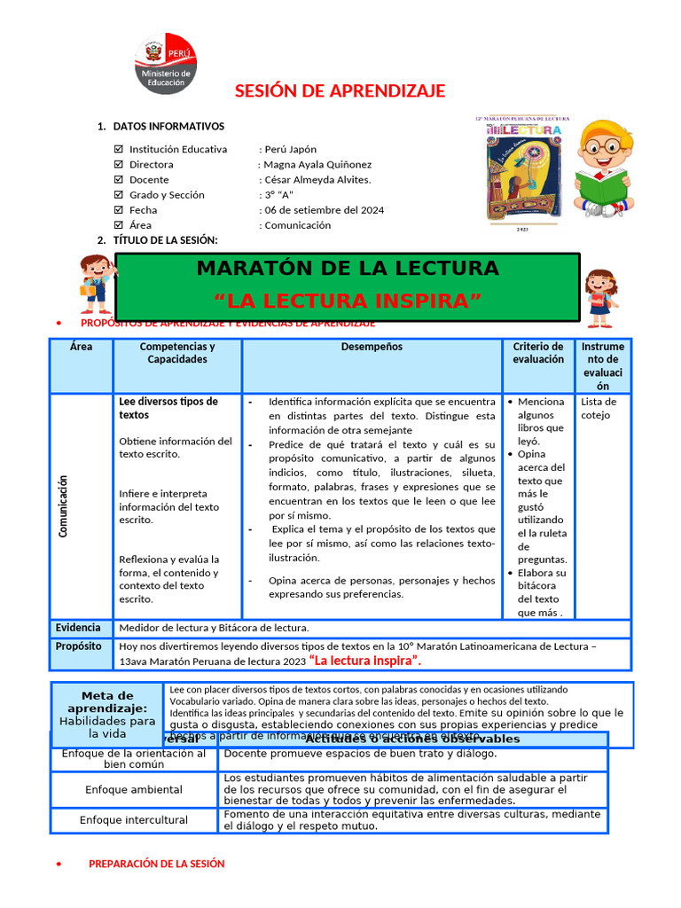 Sesión - Maraton de La Lectura. 2024 | PDF