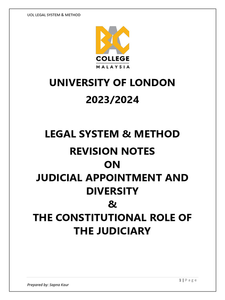 Revision Notes On Judiciary 2023 | PDF