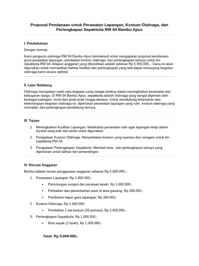 Proposal Pendanaan Untuk Perawatan Lapangan | PDF