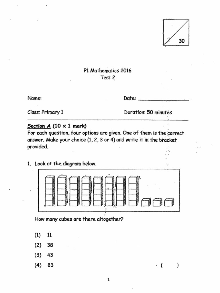 P1 - Maths - 2016 - ACS Test 2 | PDF