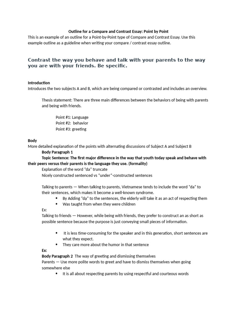 Outline For A Compare and Contrast Essay | PDF
