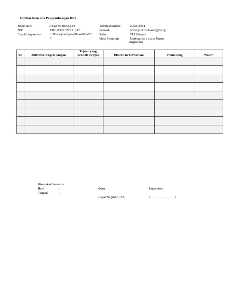 4 - Lembar Rencana Pengembangan Diri Fajar PI 4 | PDF