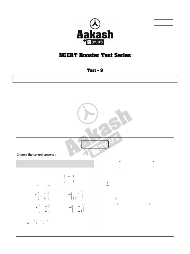 NCERT Booster Test Series (NBTS) For NEET-2022 - Test-9 | PDF