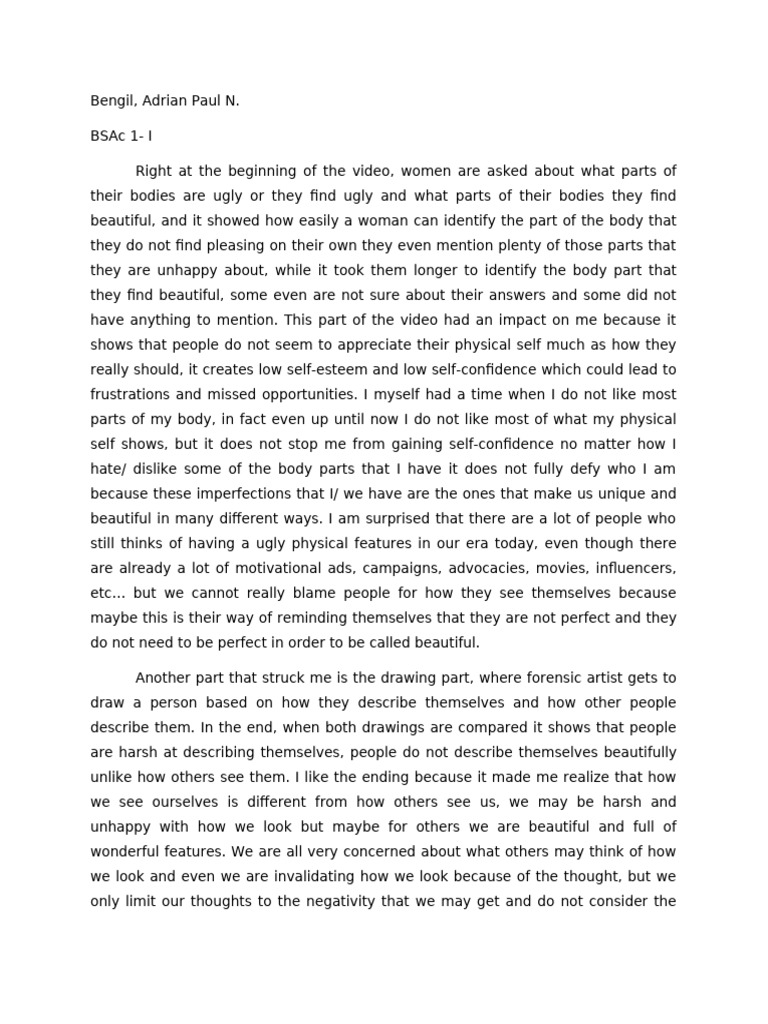 Bengil - Reflection Papaer On Physical Self | PDF