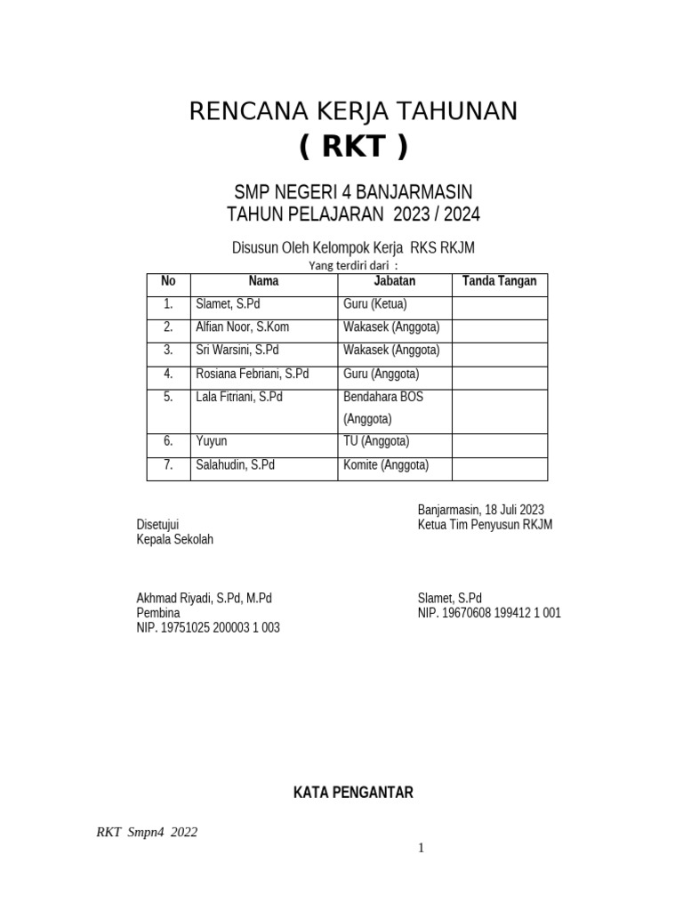 Lembar Pengesahan RKT 2023-2024 | PDF
