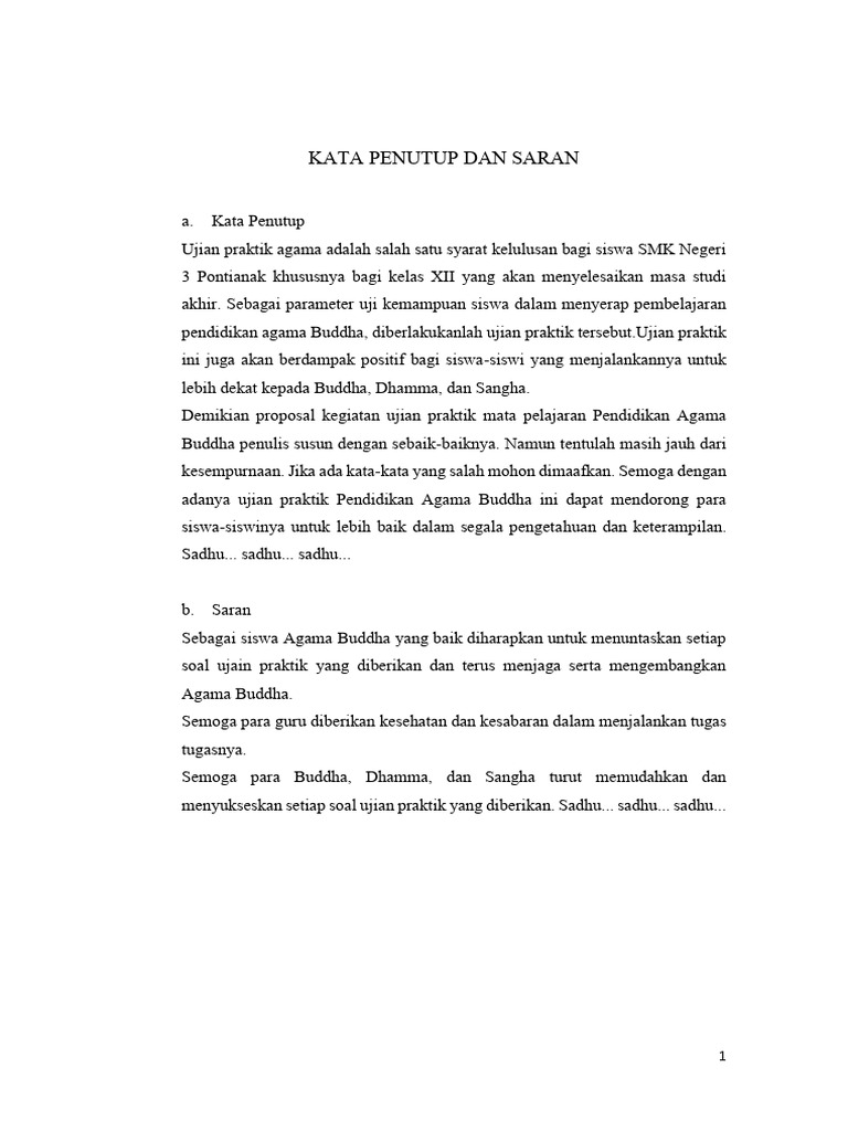 Contoh Kata Penutup Dan Saran Proposal UAS PRAKTIK | PDF