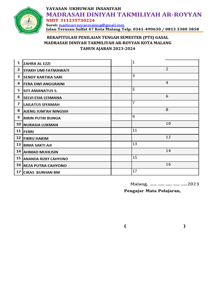 Berita Acara Dan Nilai PAS 16 22 12 2023 | PDF