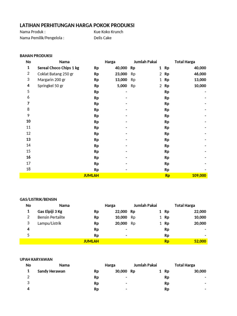 Salinan Hasil Perhitungan HPP - Harga | PDF