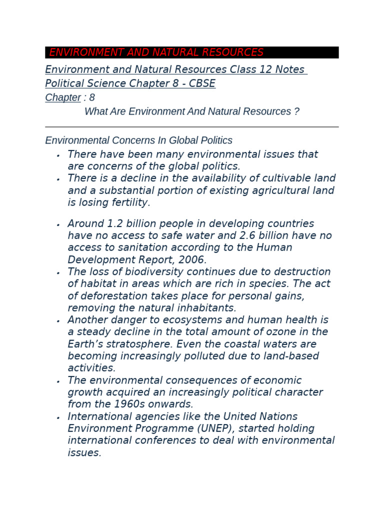 What Are Environment and Natural Resources ? Environmental Concerns in ...