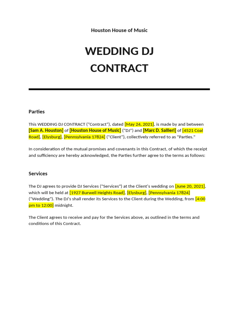 Wedding DJ Contract Template | PDF