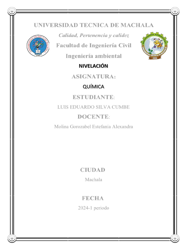 Portafolio Quimica Nivelacion Utmach | PDF
