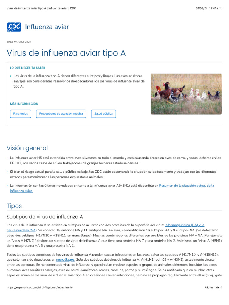 Virus de Influenza Aviar Tipo A - Influenza Aviar - CDC | PDF