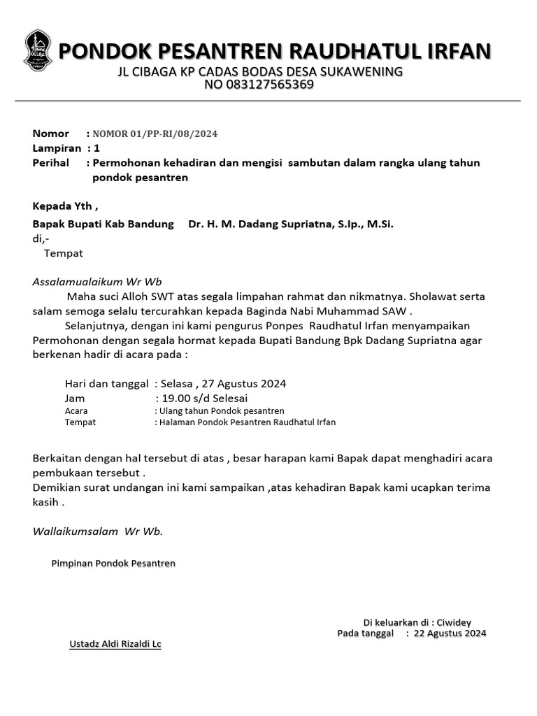 Kop Surat Undangan Untuk Bupati | PDF