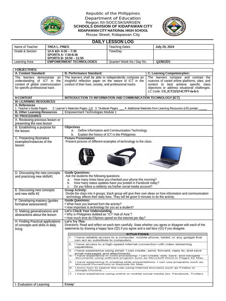 DLL 1 Introduction of Ict | PDF | Educational Technology | Information And Communications Technology