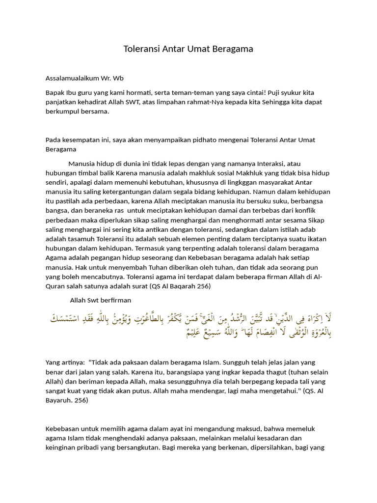 Toleransi Antar Umat Beragama | PDF