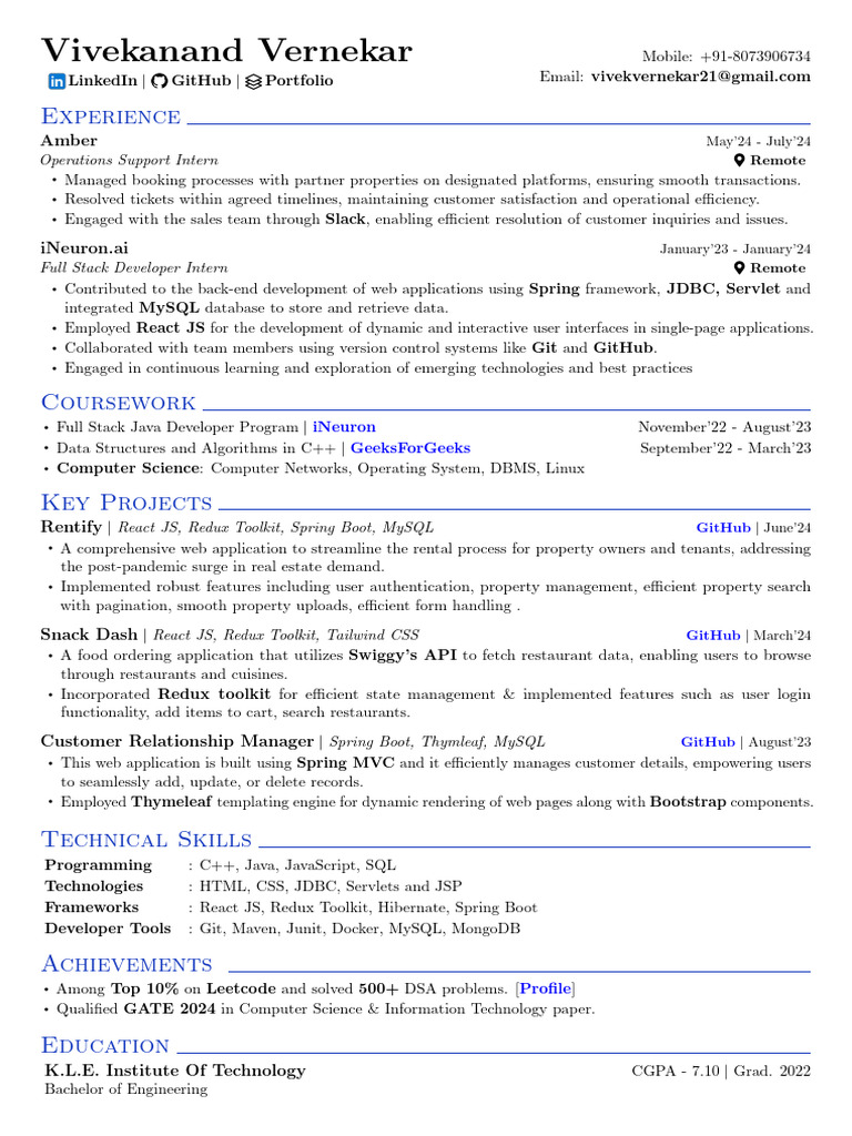 Vivekanand Vernekar Resume | PDF | Spring Framework | World Wide Web