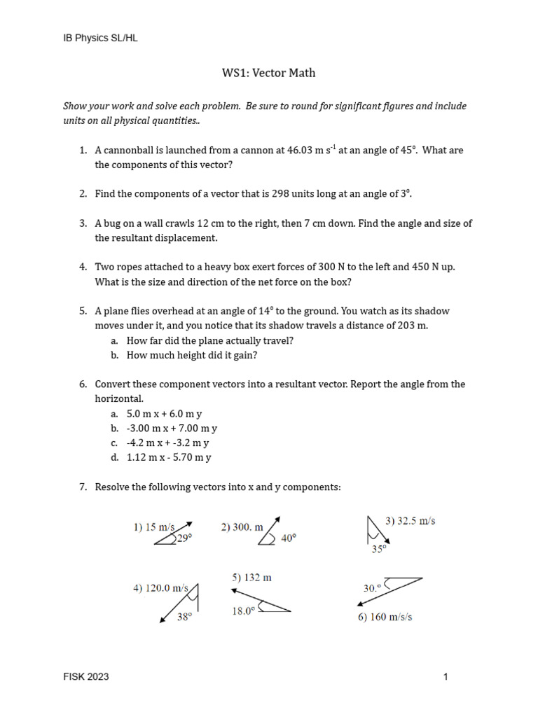 WS1 - Vector Math | PDF