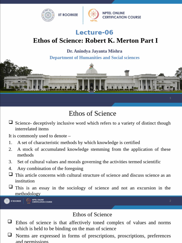 Lecture 6 Ethos of Science I | PDF