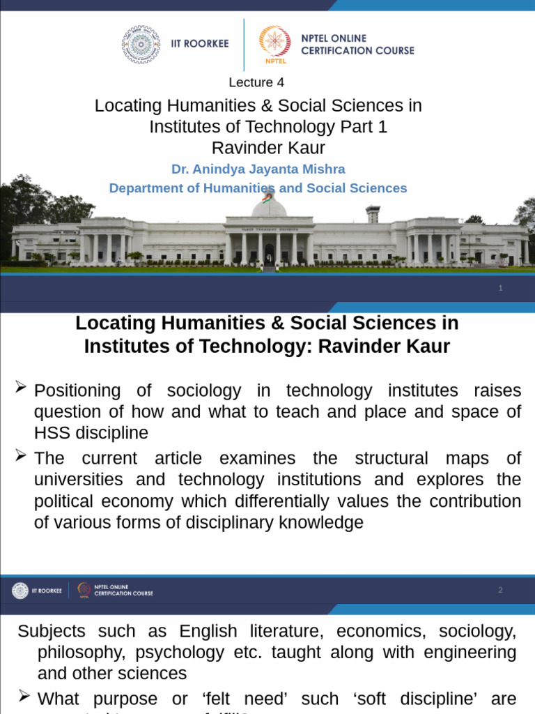 Lecture 4 HSS in Technology Institutes Part 1 | PDF