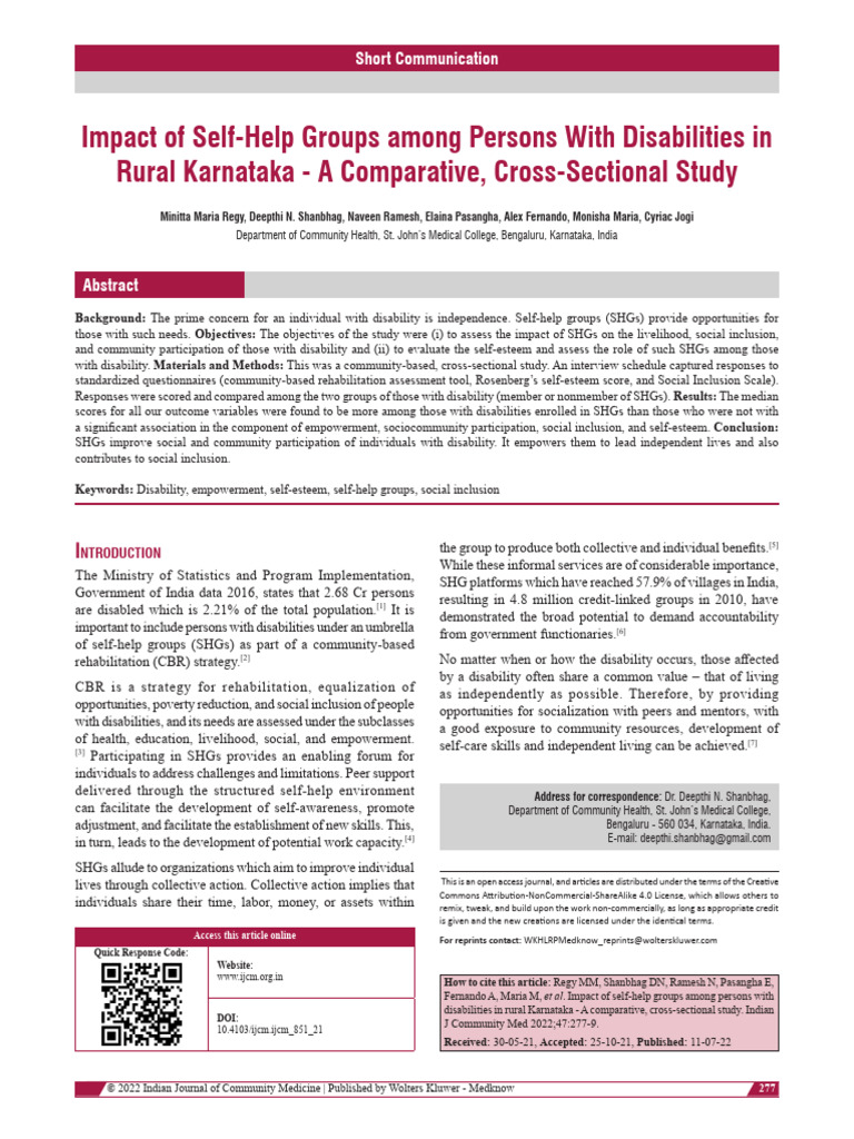 Impact of Self-Help Groups Among Persons With Disabilities | PDF
